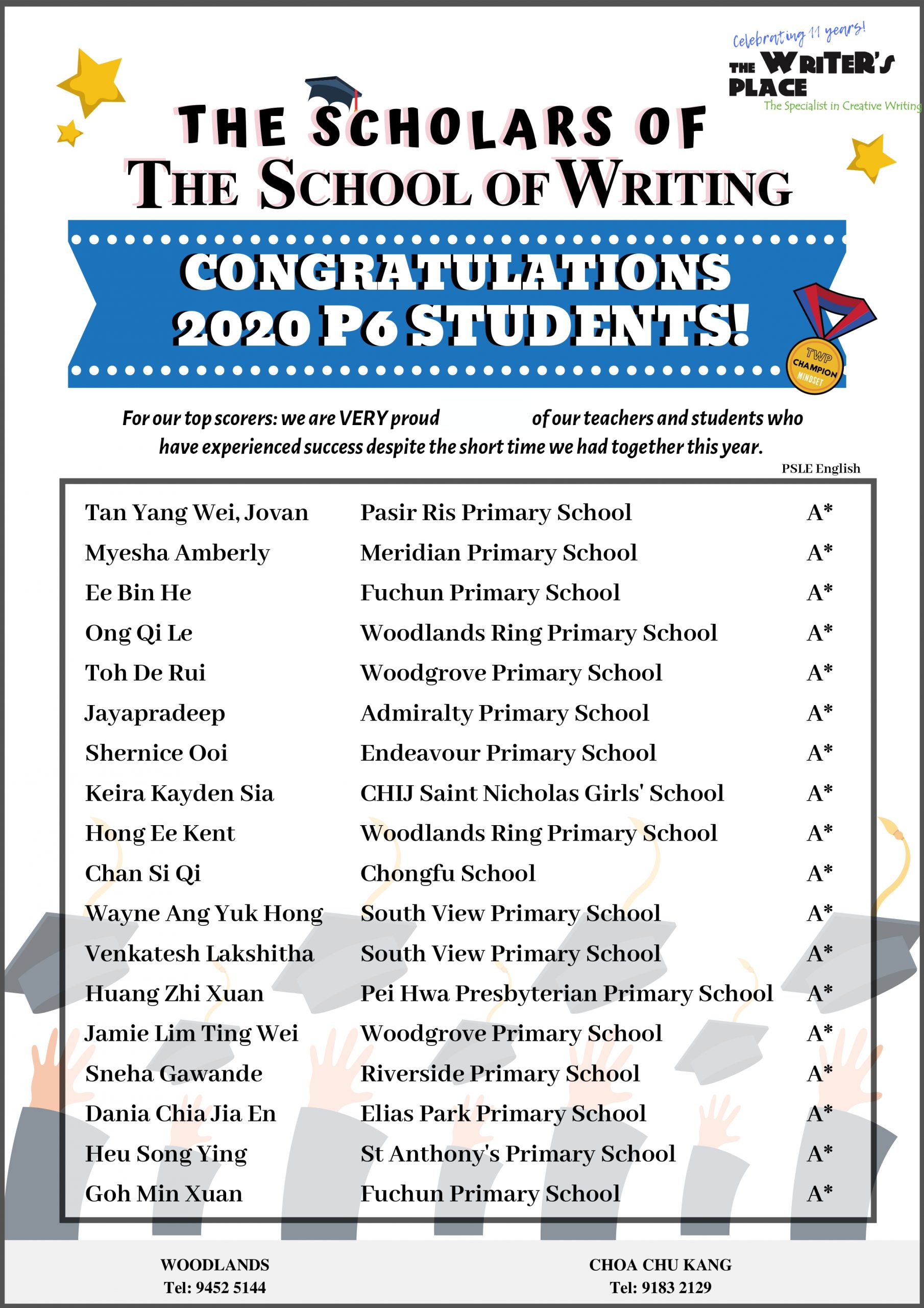 Congratulations to our PSLE Students! - The Writer's Place: Specialist ...